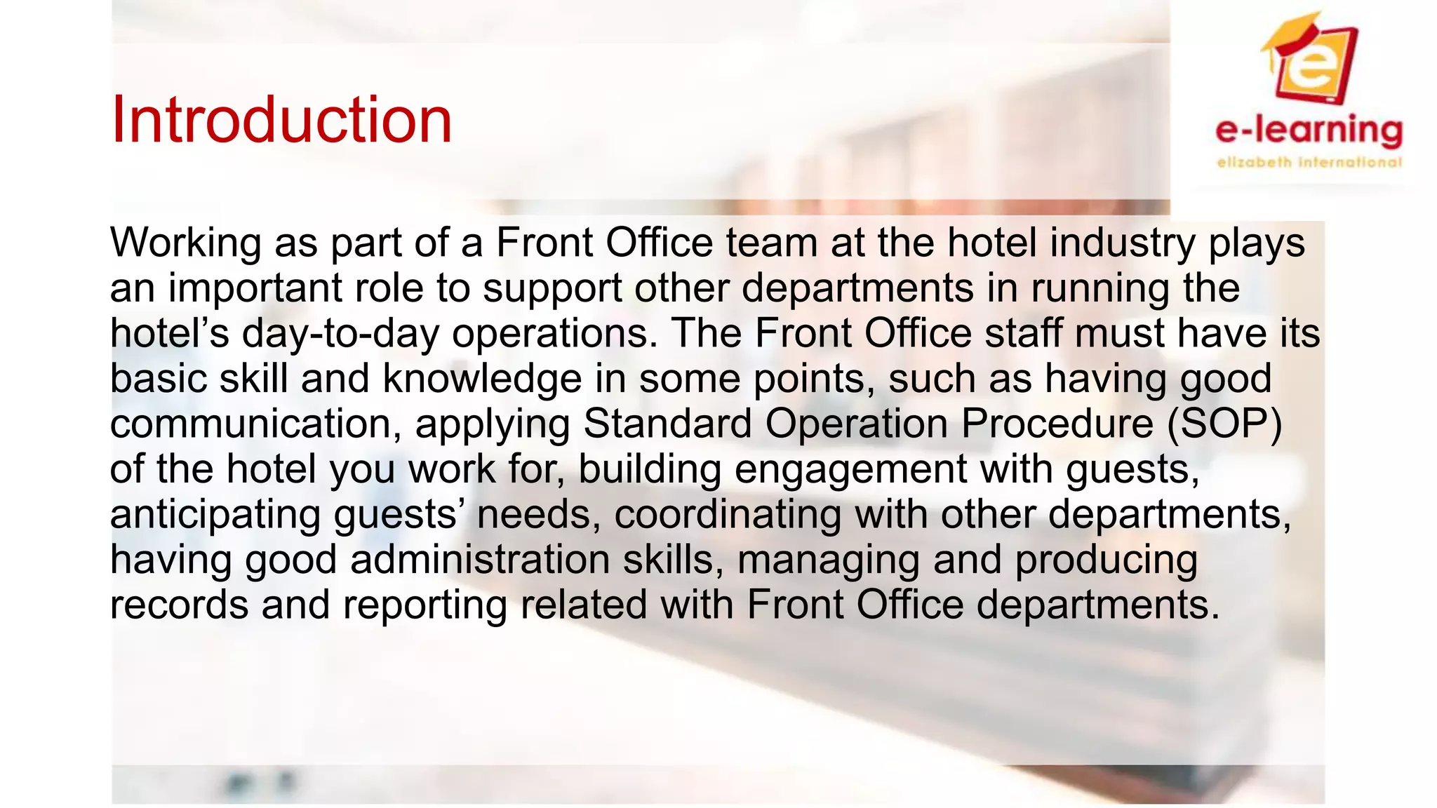 Introduction to front office lesson 1 | PPTX