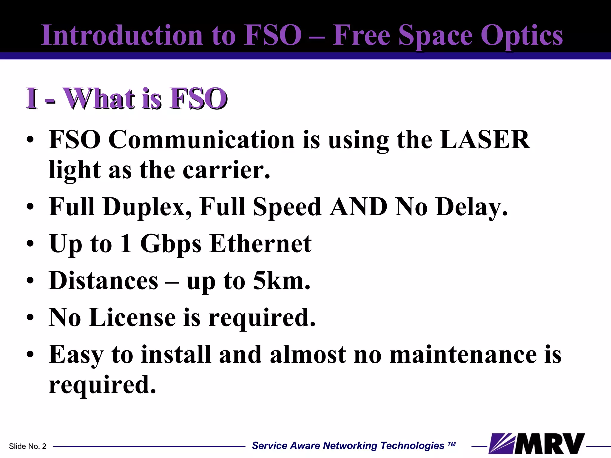 Introduction To Fso Technology | PPT