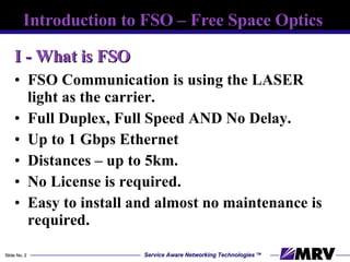 Introduction To Fso Technology | PPT