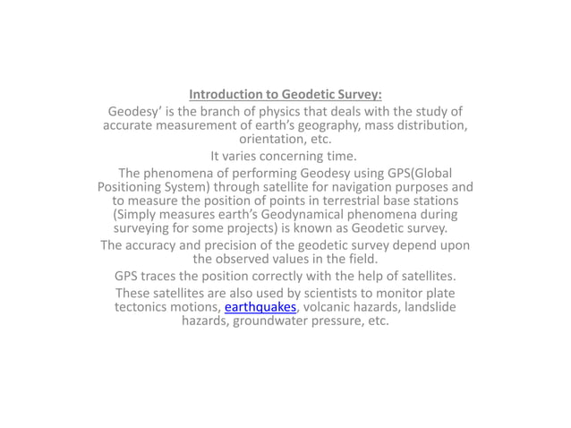 Introduction to Geodetic Surveying.ppt | Geography | Science