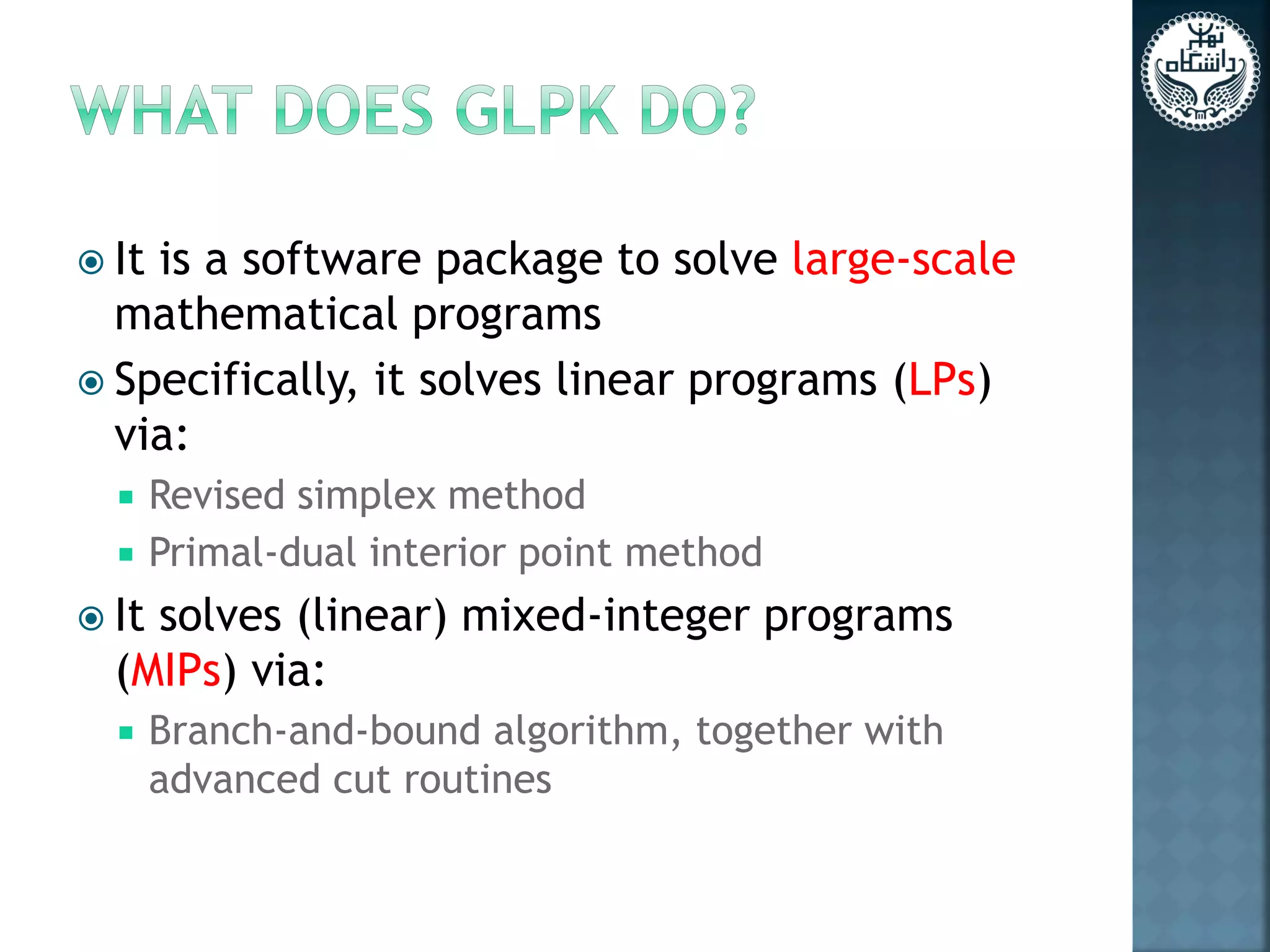 Introduction to glpk | PDF | Computer Software and Applications | Computing
