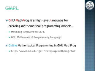 Introduction to glpk | PDF | Computer Software and Applications | Computing