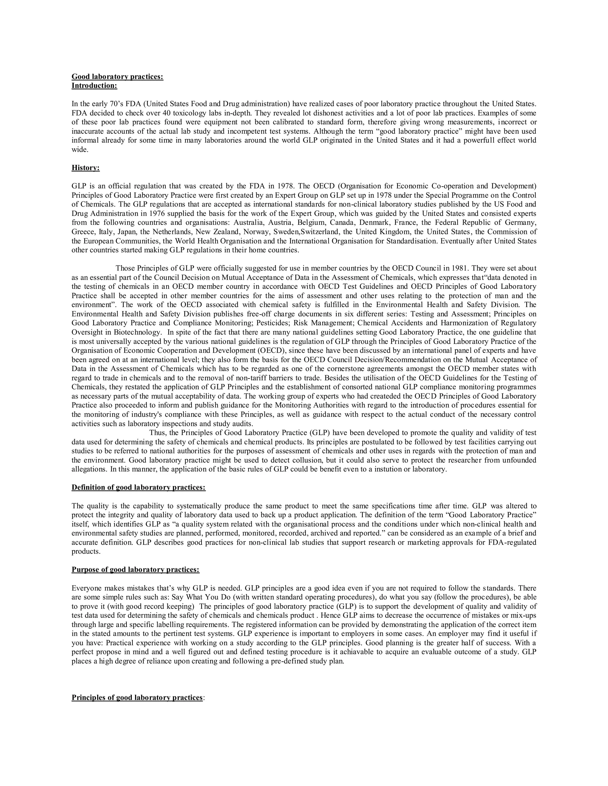 Introduction to good laboratory practices | PDF