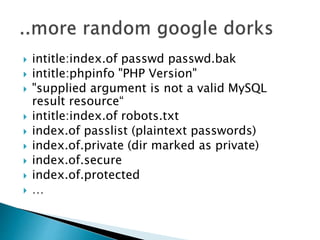 Introduction to google hacking database | PPTX