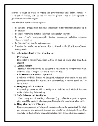 Introduction to green chemistry | PDF | Environmental Services Industry ...