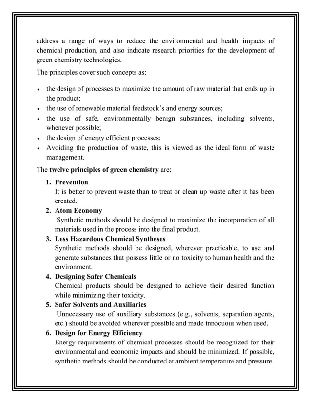 Introduction to green chemistry | PDF | Environmental Services Industry ...