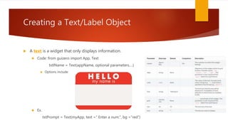 Introduction to GUIs with guizero | PPTX | Programming Languages | Computing