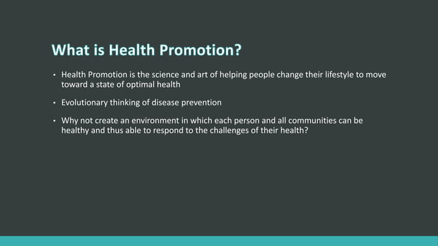 Introduction to Health Promotion | PPTX | Holistic Health | Alternative ...