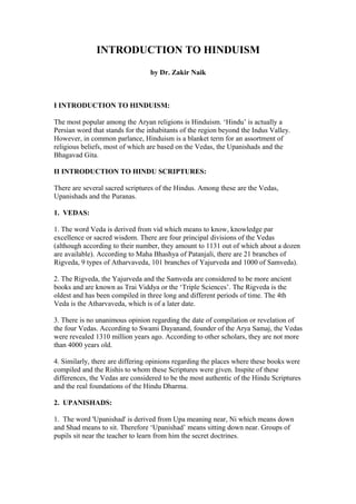 Introduction To Hinduism (Dr Zakir Naik) | PDF