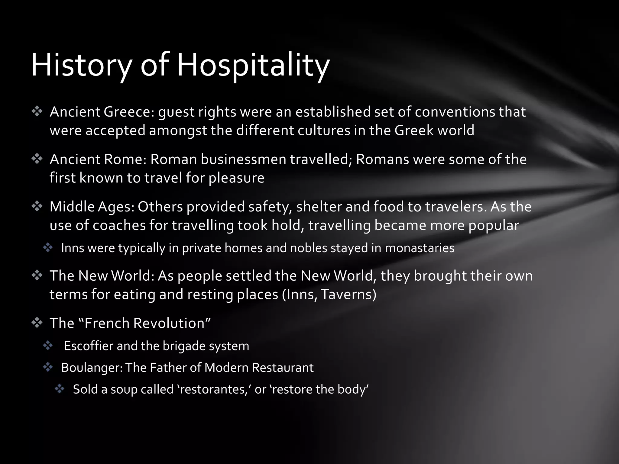 Brief History of the Hospitality Industry | PPTX