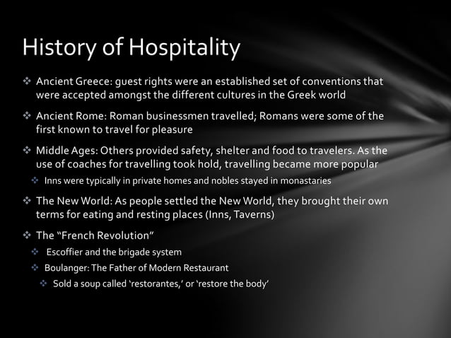 Brief History of the Hospitality Industry | PPTX | Hospitality Industry ...
