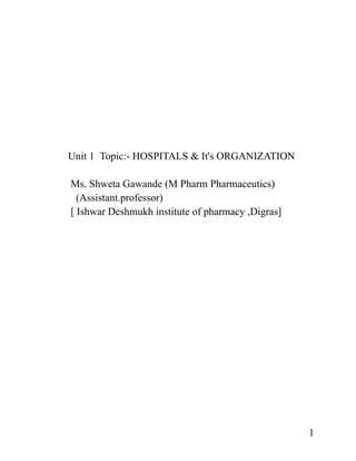 INTRODUCTION TO HOSPITALS & AND ITS ORGANIZATION | PDF