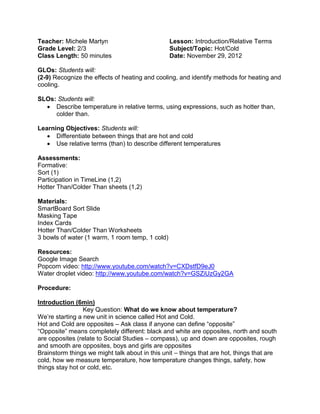 Introduction To Hot And Cold | PDF