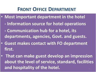 Introduction to hotel core areas | PPTX | Hospitality Industry | Industries
