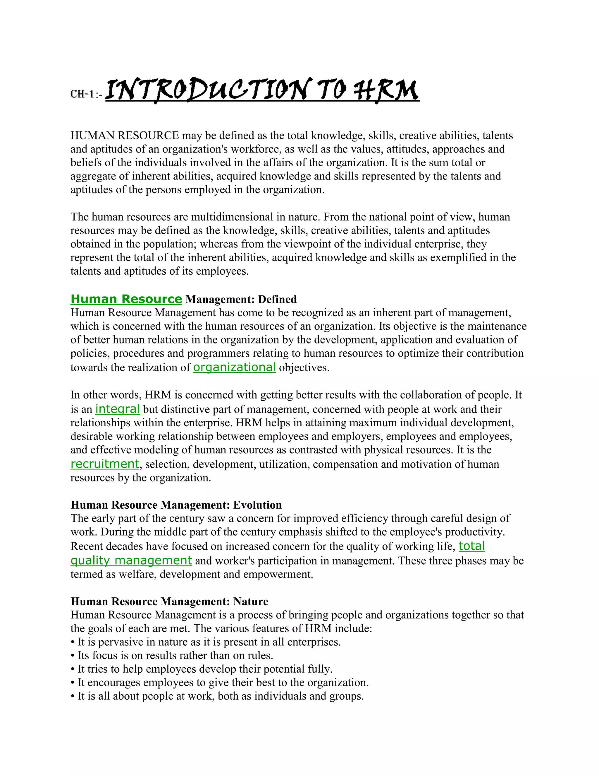 Introduction to hrm | PDF