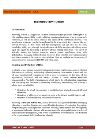 Introduction to HRM by Raja Rao Pagidipallli | PDF