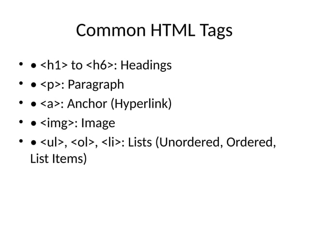 Introductiontohtmlsummarypptx Tutorial Ppt