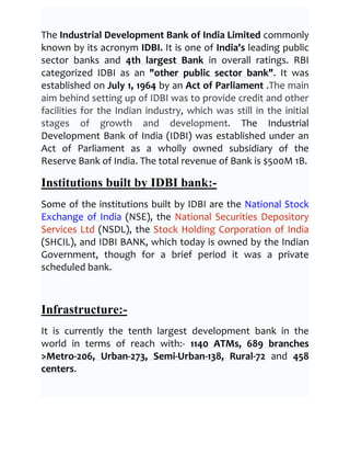 Introduction to idbi bank | DOCX