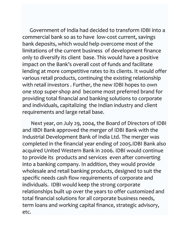 Introduction to idbi bank | DOCX