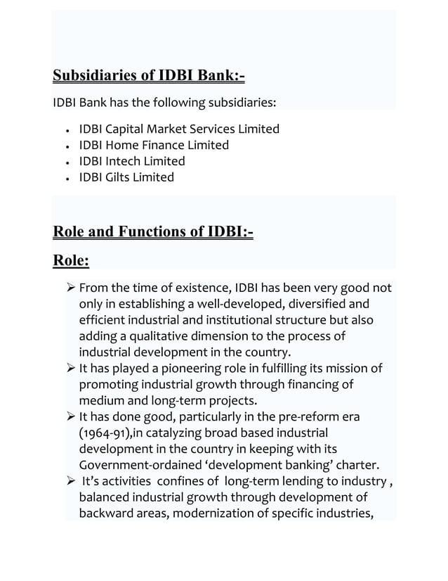 Introduction to idbi bank | DOCX