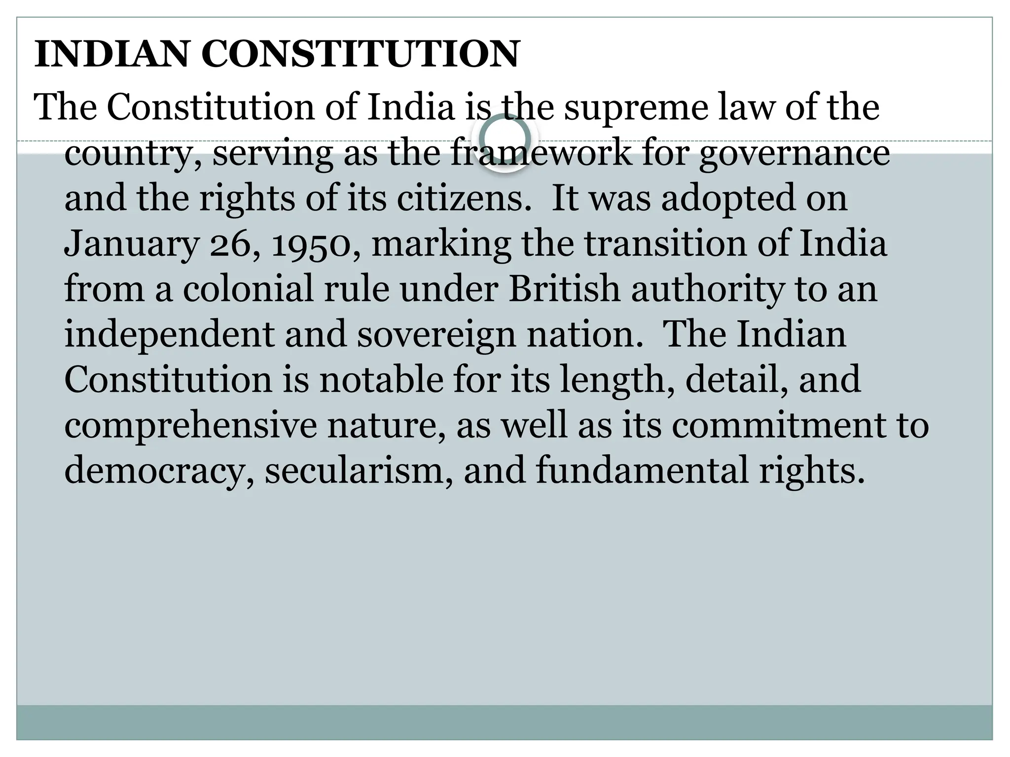 INTRODUCTION TO INDIAN CONSTITUTION, FUNDAMENTAL RIGHTS, HUMAN RIGHTS ...