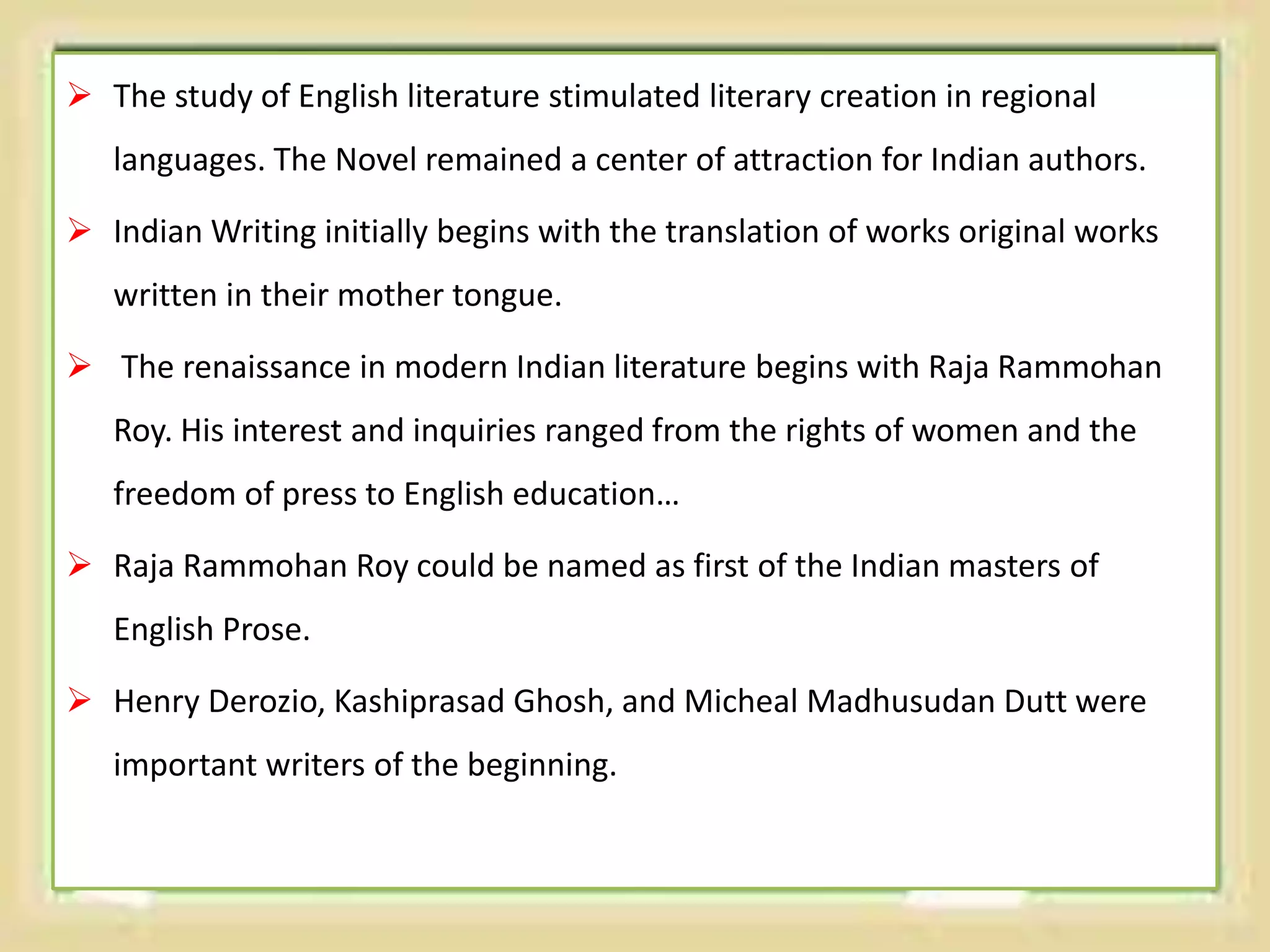 Introduction to indian writing in english pre-independence | PPTX