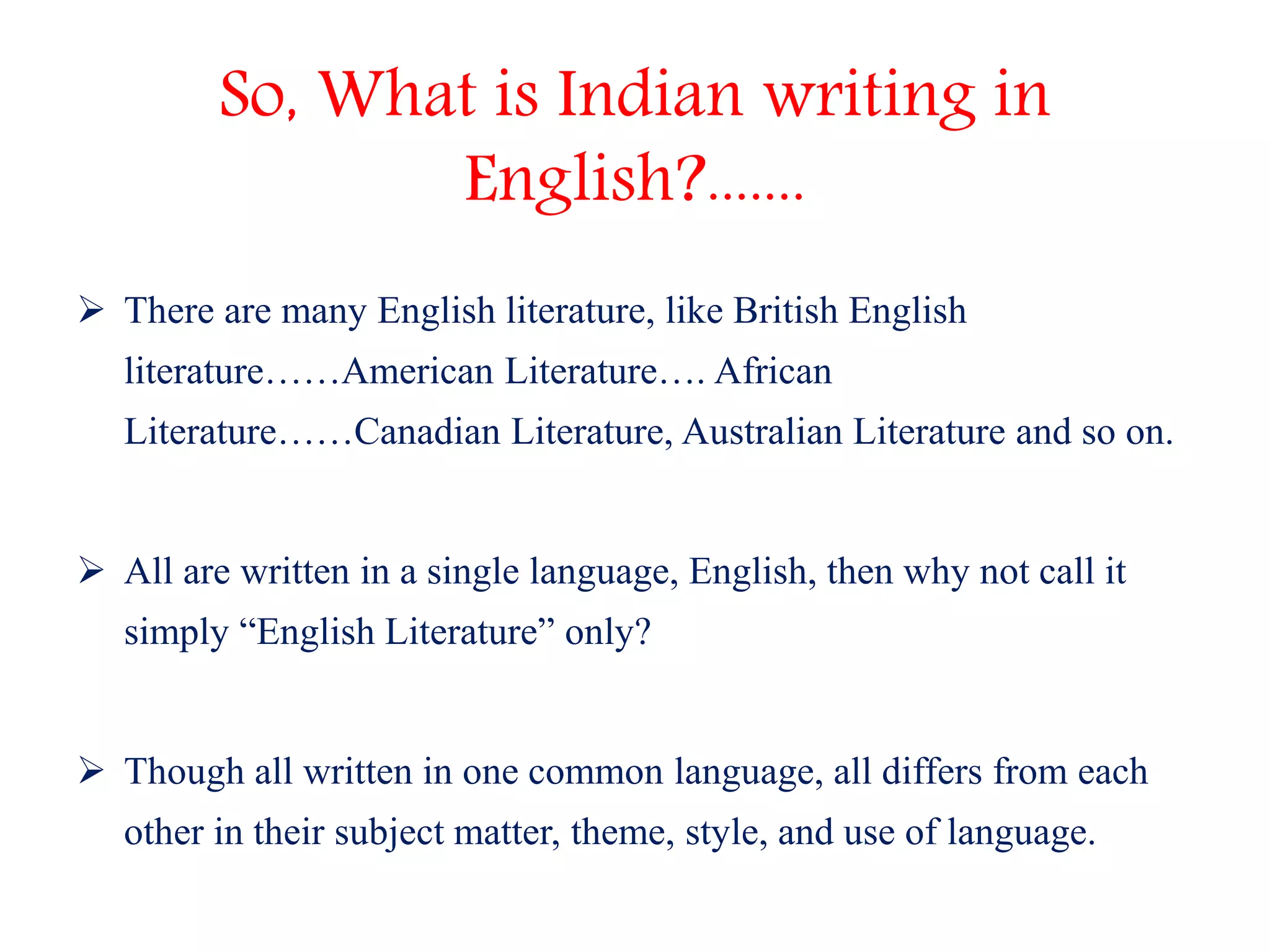 Introduction to indian writing in english pre-independence | PPTX