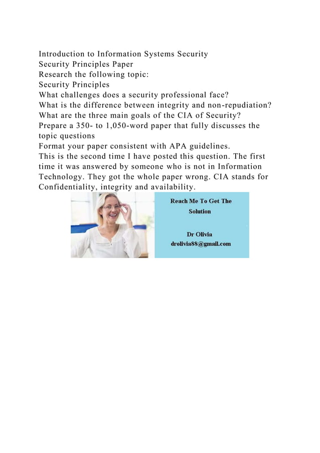 Introduction to Information Systems SecuritySecurity Principles Pa.docx