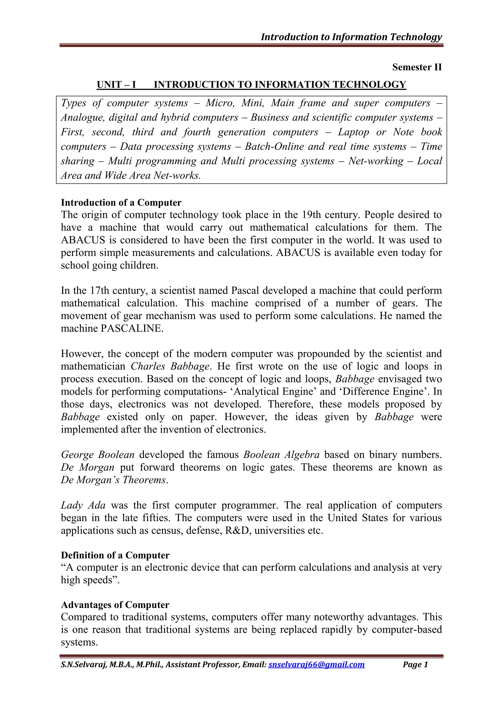 Introduction to information technology (2015 16) unit 1 | PDF