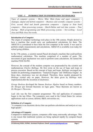 Introduction to information technology (2015 16) unit 1 | PDF