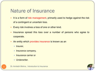 Introduction to Insurance by Dr. Amitabh Mishra | PDF