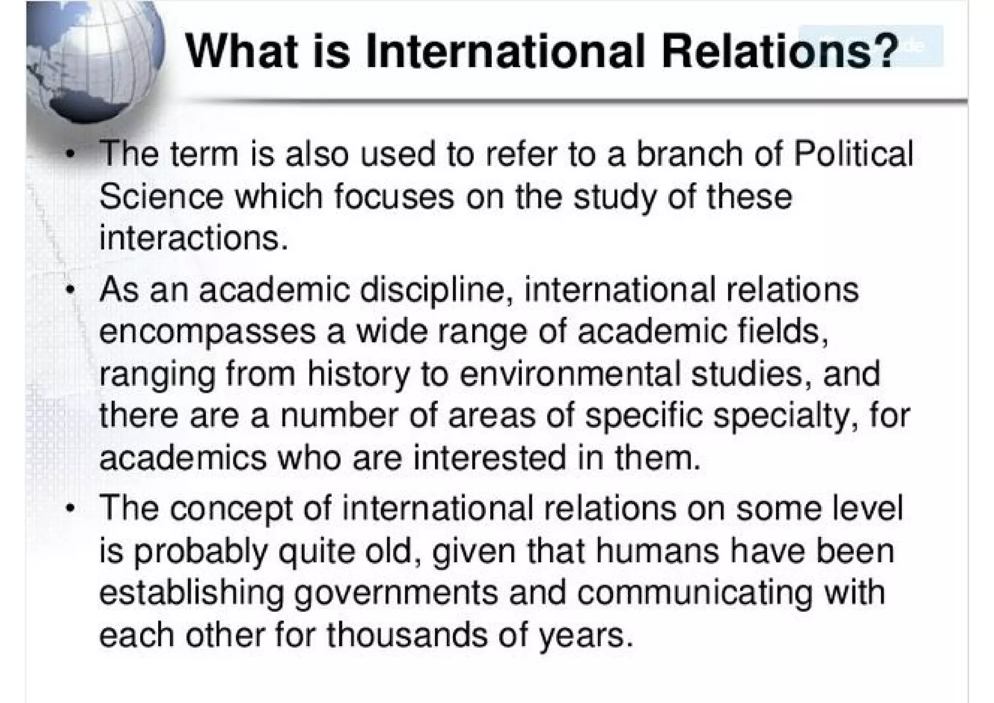 Introduction to international relation | PPT