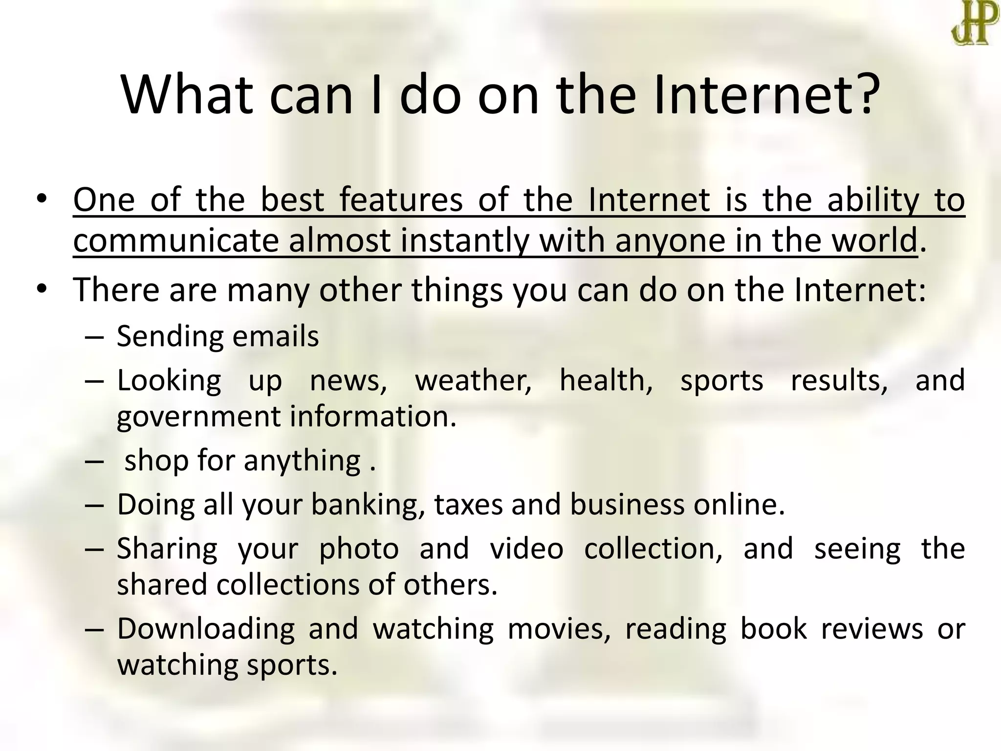 Introduction to internet | PPTX | Internet for Beginners | Internet