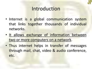 Introduction to internet | PPTX | Internet for Beginners | Internet