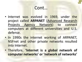 Introduction to internet | PPTX | Internet for Beginners | Internet