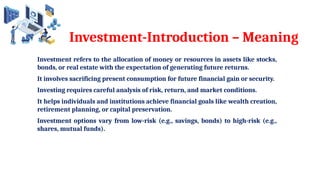 Introduction to Investment Techniques as a importance to organization ...