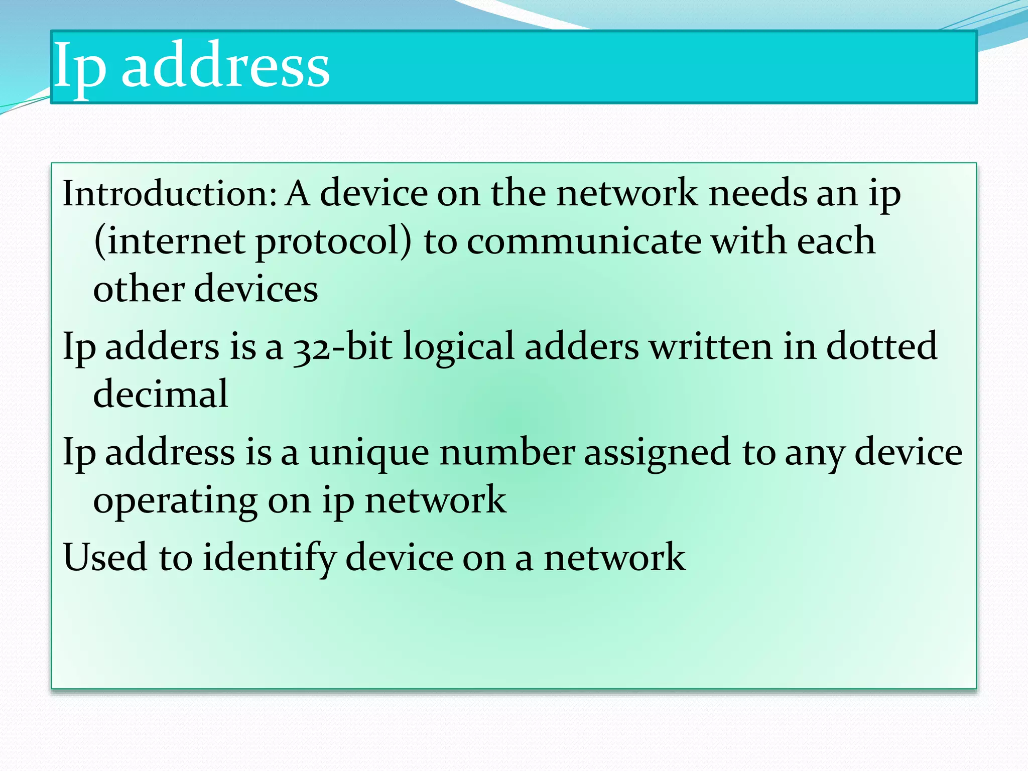 Introduction to ip addressing by kalyan kk | PPTX