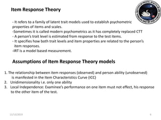 Introduction to unidimensional item response model | PPTX