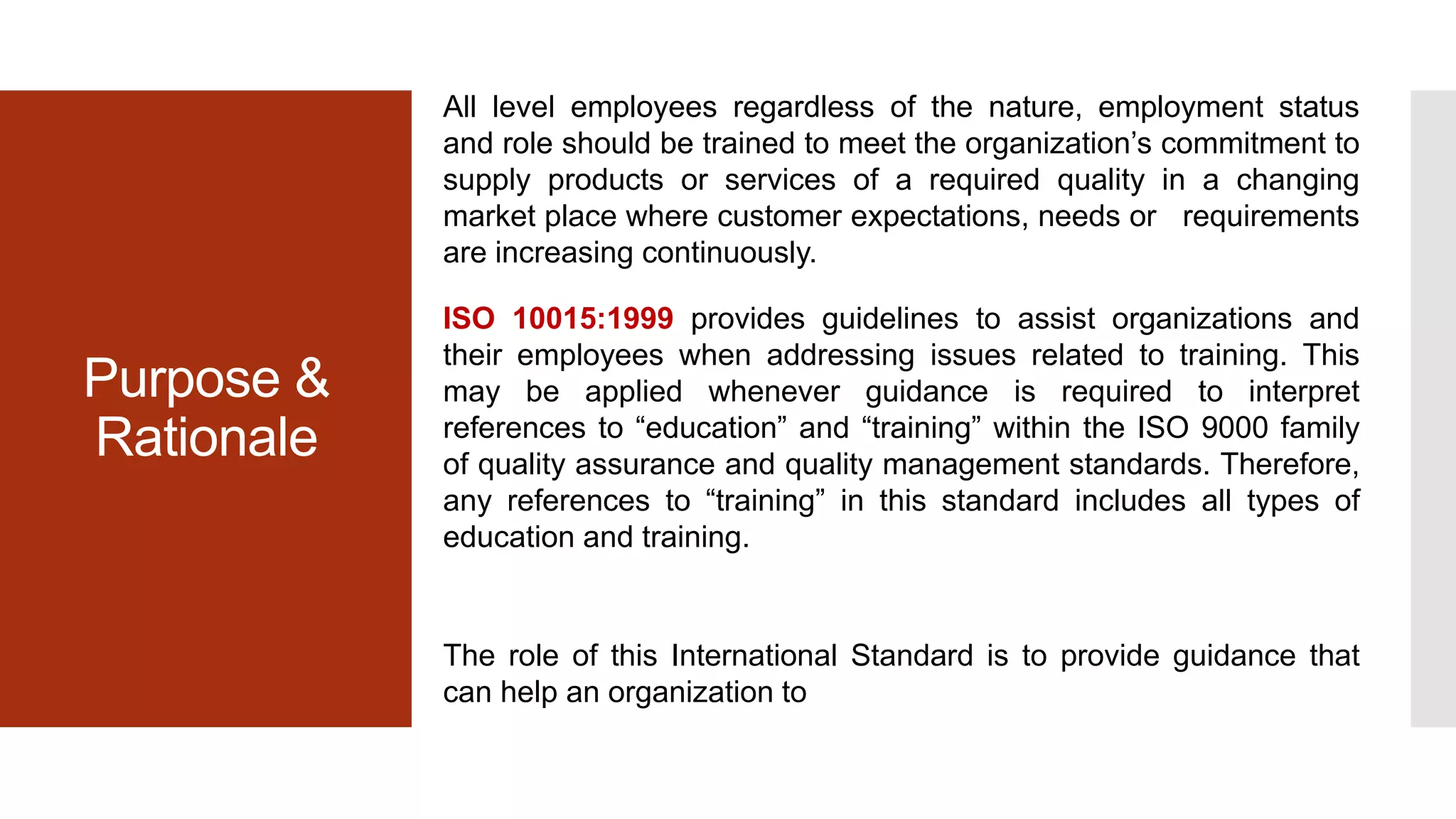 Introduction to ISO 10015 Quality Management – Guidelines for Training | PPTX