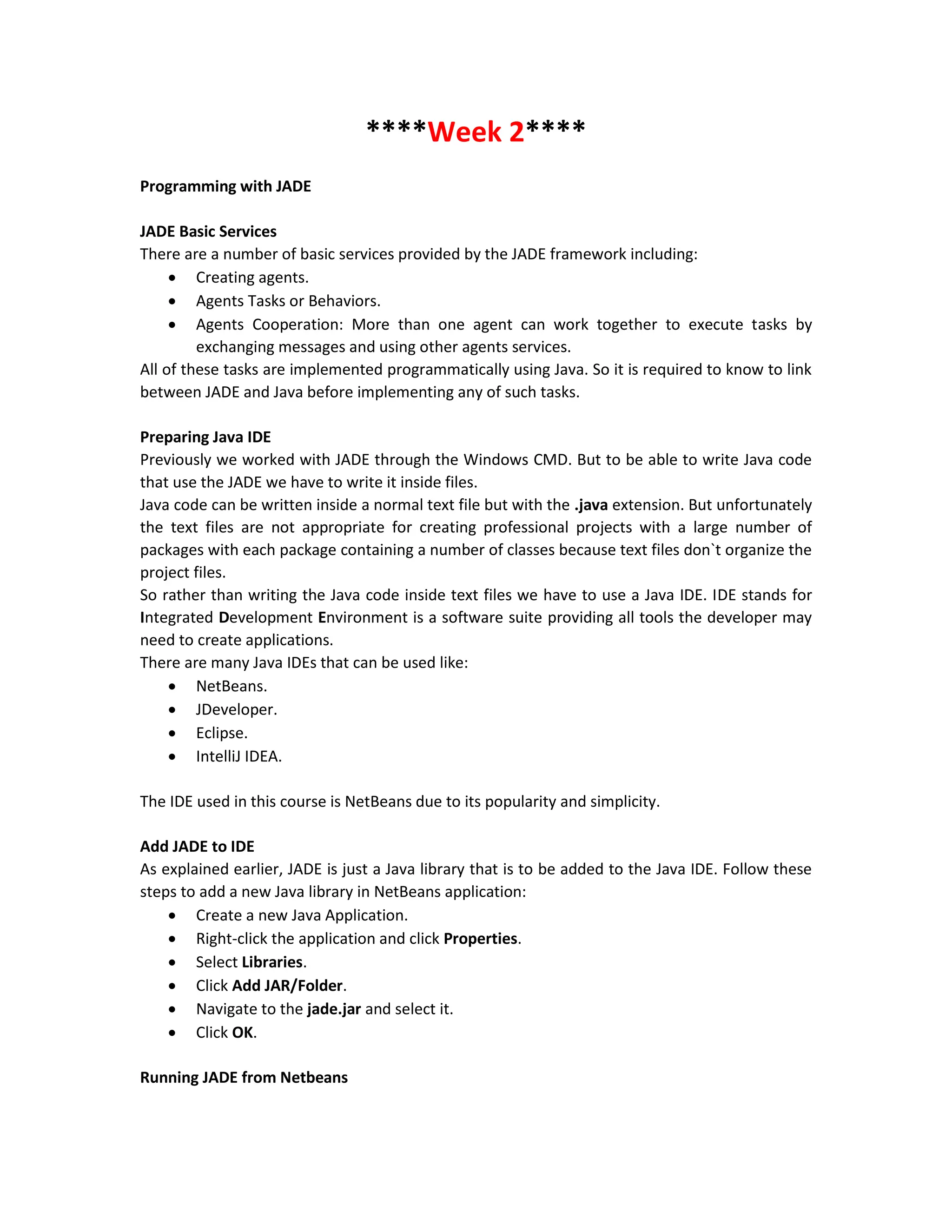 Introduction to JADE (Java Agent DEvelopment) Framework | PDF