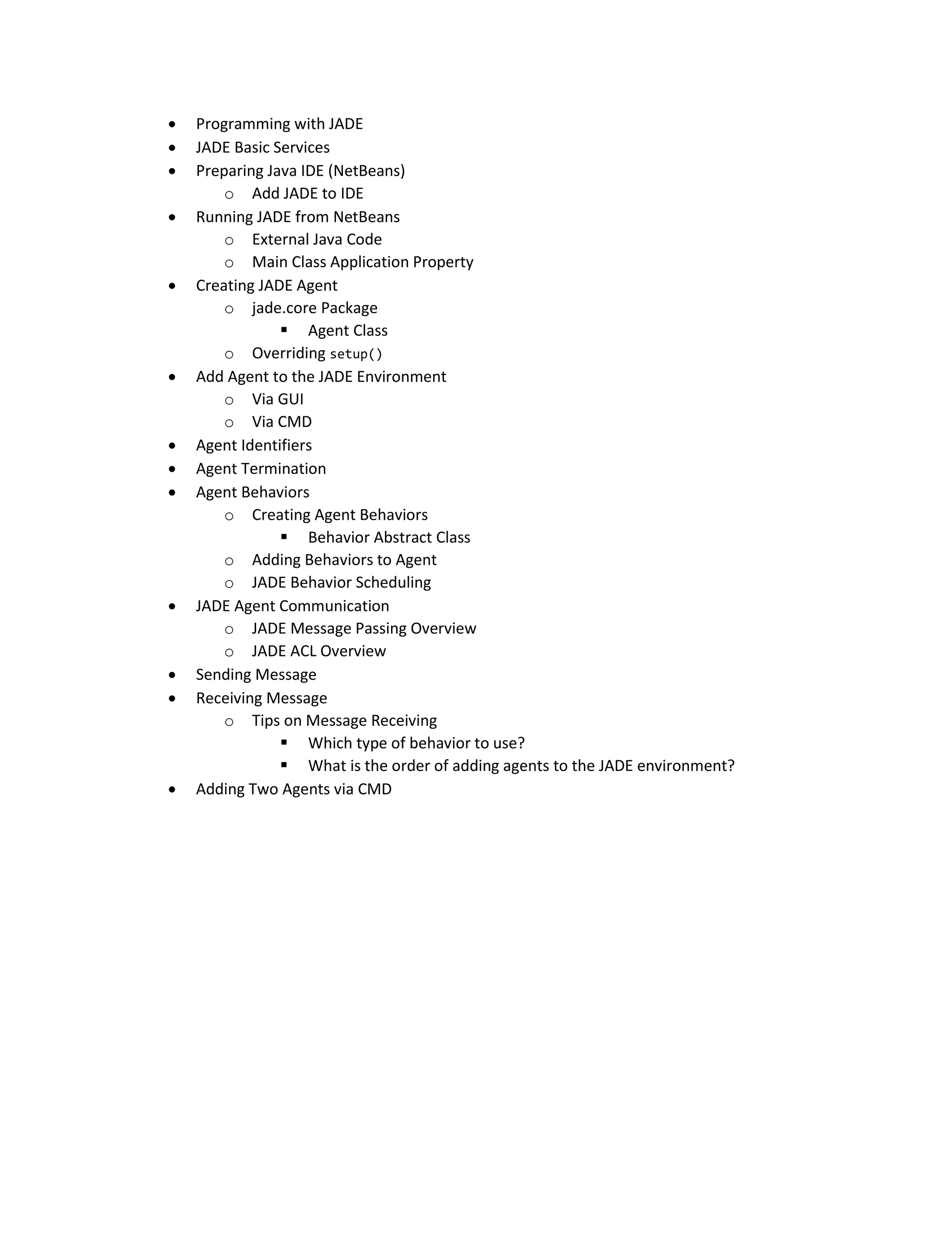 Introduction to JADE (Java Agent DEvelopment) Framework | PDF