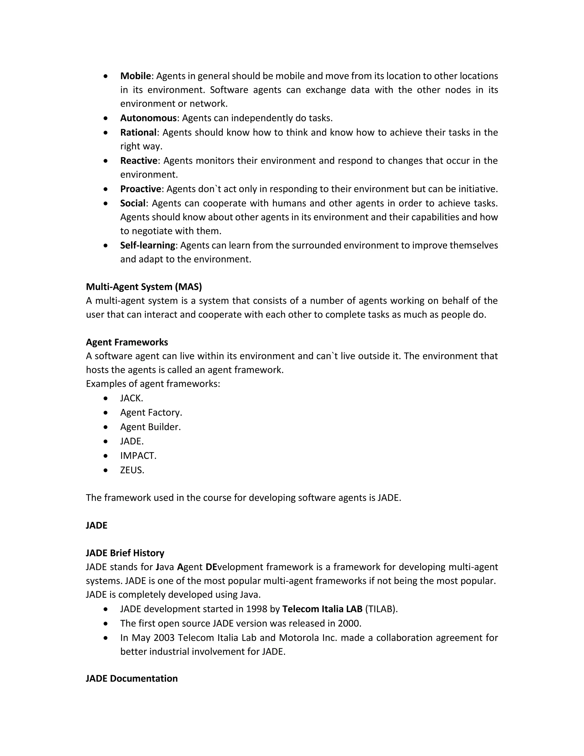 Introduction to JADE (Java Agent DEvelopment) Framework | PDF