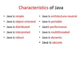 Introduction to java | PPTX | Programming Languages | Computing
