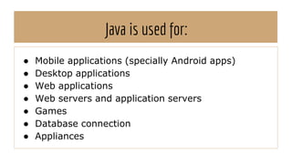 Introduction to Java.pptx | Programming Languages | Computing