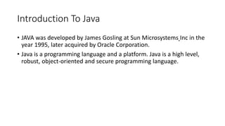 Introduction To Java history, application, features.pptx