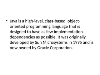 Simple Introduction to Java in the new technology | PPTX