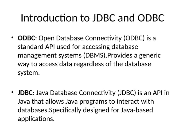 Introduction to JDBC and ODBC.pptx jdjdnjdjdndjdjndj | PPT