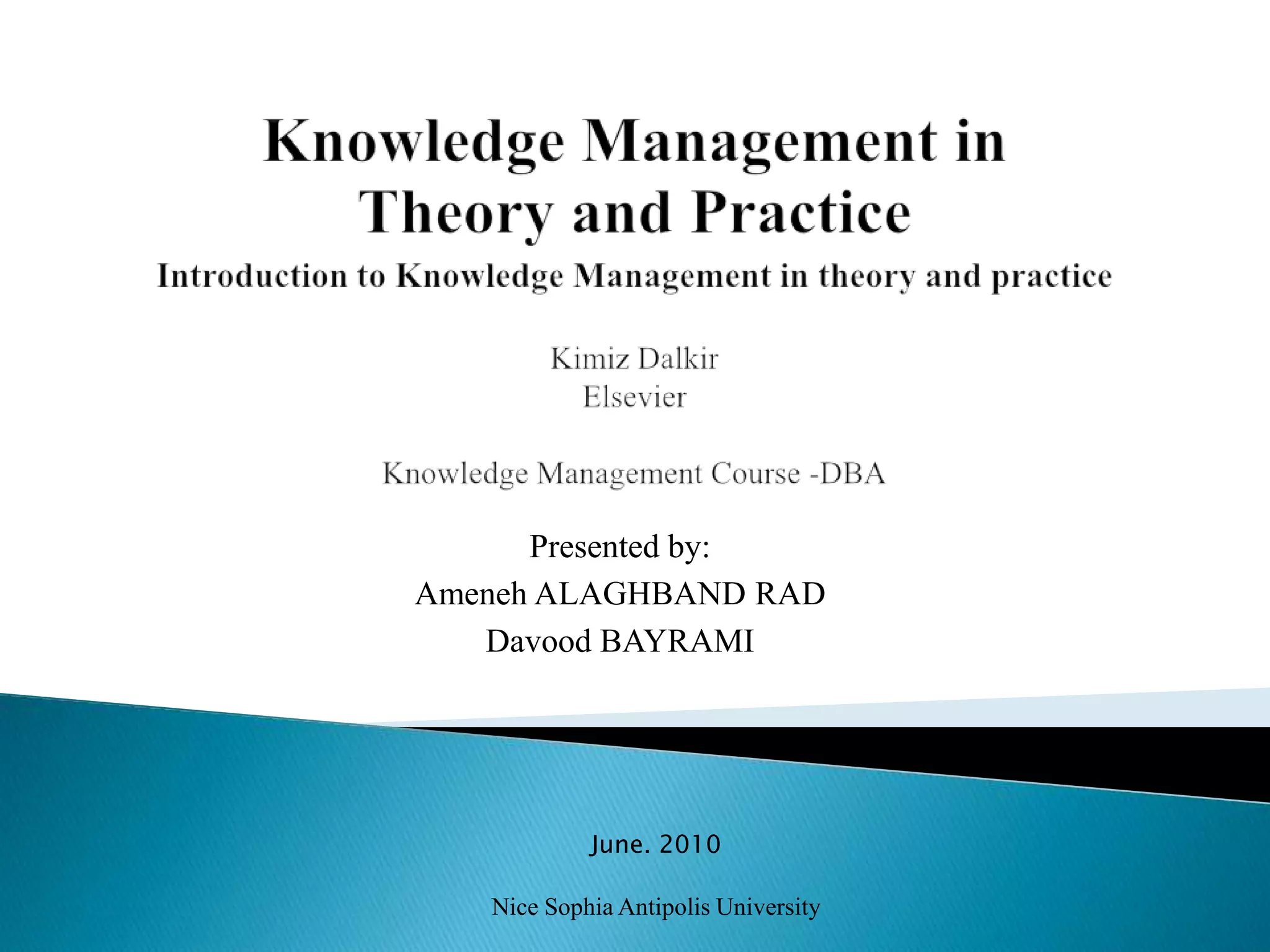 Introduction to knowledge management in theory and practice | PPTX