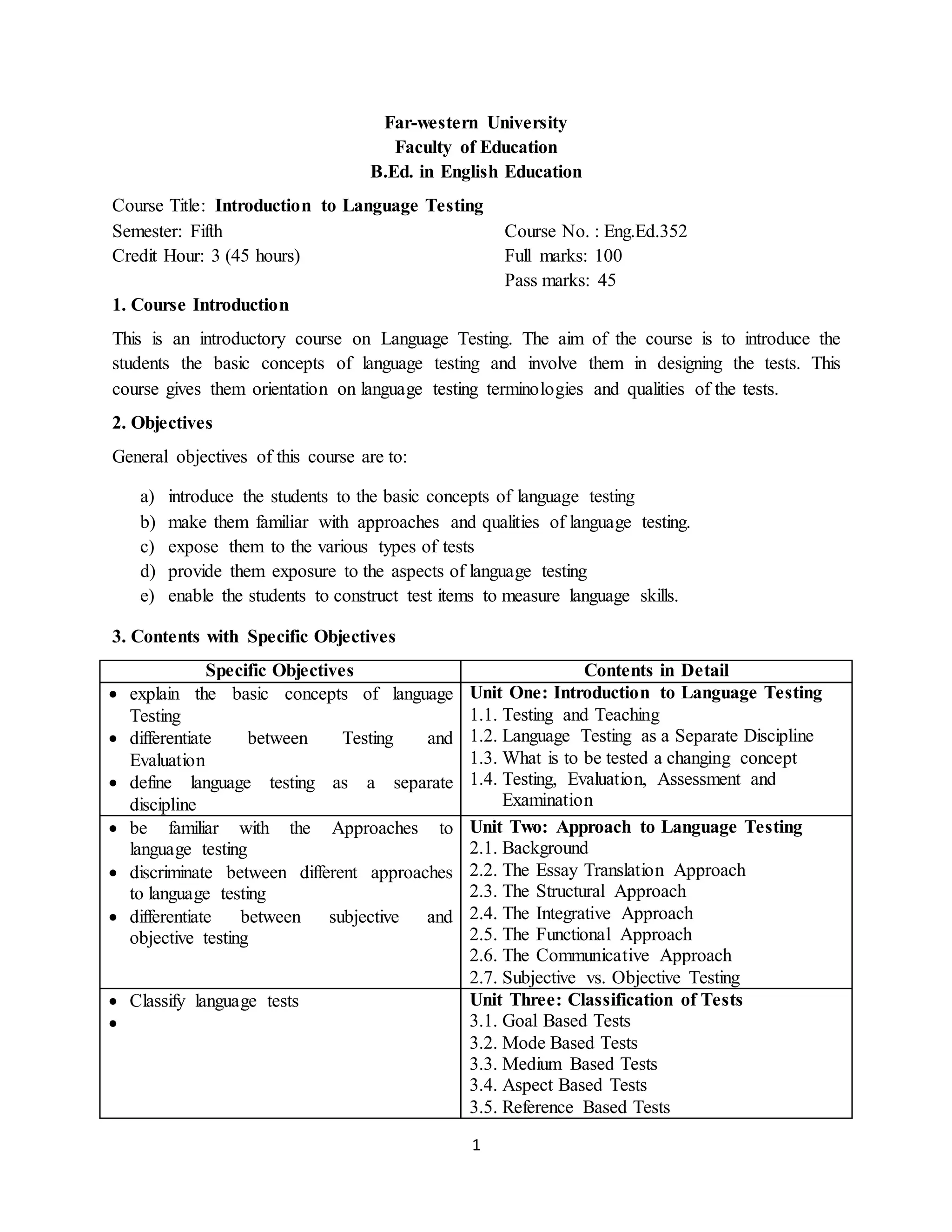 Introduction to language testing | DOCX