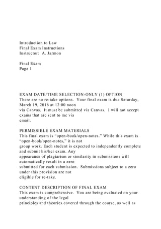 Introduction to Law Final Exam Instructions Instructor .docx